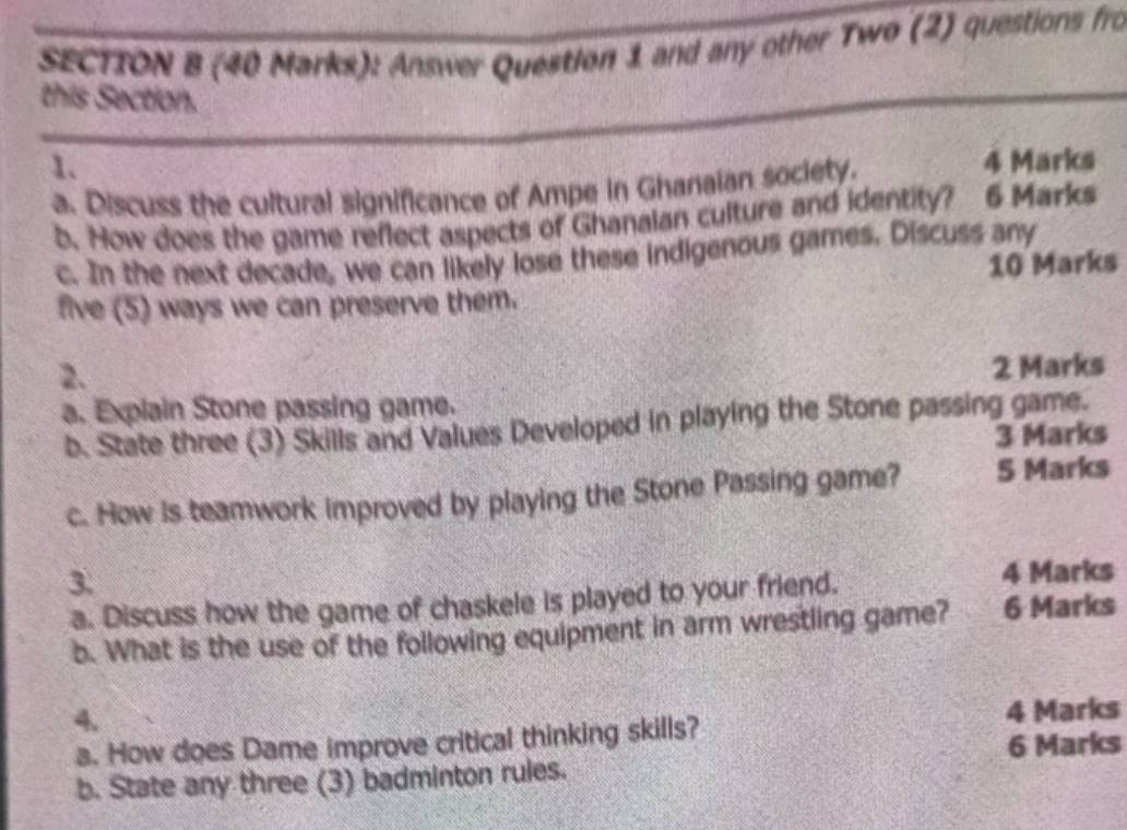 section b (40 marks): answer question 1 and any other two (2) questions ...