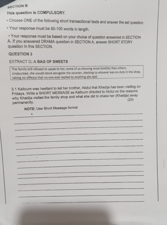 section b this question is compulsory. - choose one of the following short transactional texts ...